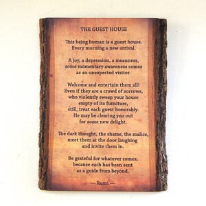 The Guest House Poem on Rustic Wood Plaque - Rumi Poetry Print - Wood ...