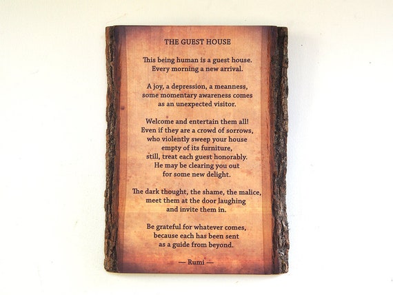 The Guest House Poem on Rustic Wood Plaque Rumi Poetry Print | Etsy