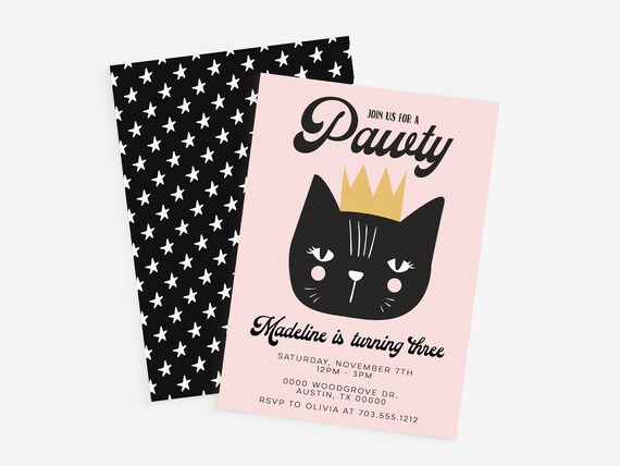 Cat Invitation - Printable File - Kids Birthday Party - Kitten Party ...