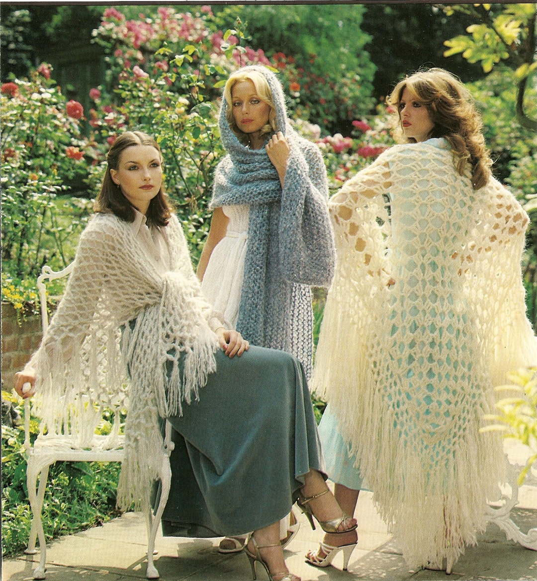 PDF Knitting and Crochet Pattern, Lady's Long Fringed Shawls, Retro ...