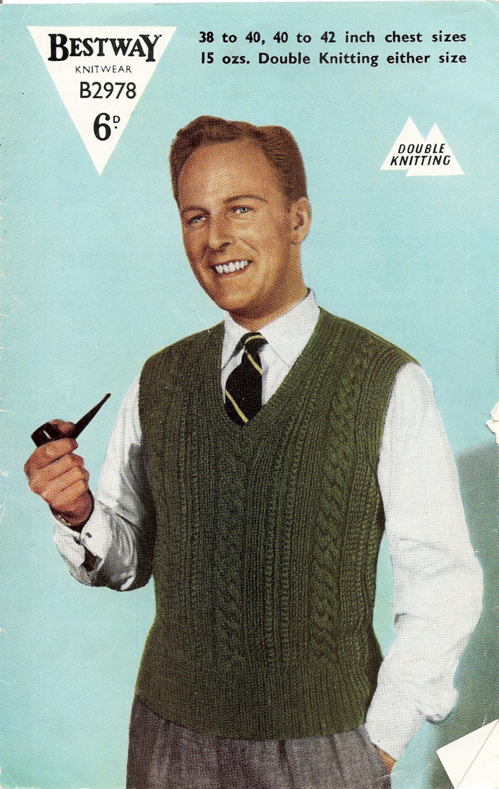 PDF Knitting Pattern, Men's Slip-over, 38-40" Chest, 1940's, BESTWAY ...