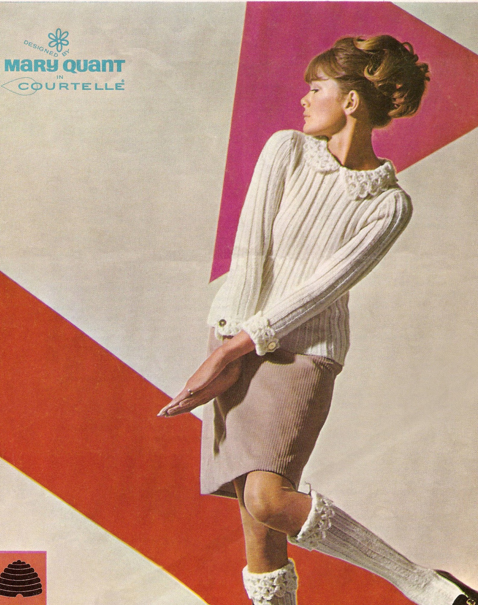 Vintage 1960's Knitting Pattern MARY QUANT Designer Sweater & Socks 34 ...