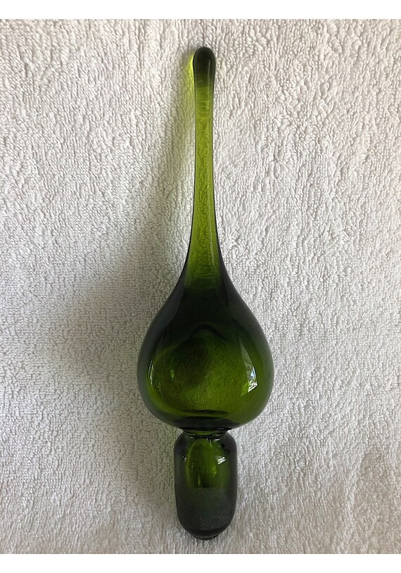 Dark Green Transparent Dimpled Spire Glass Stopper Attributed - Etsy