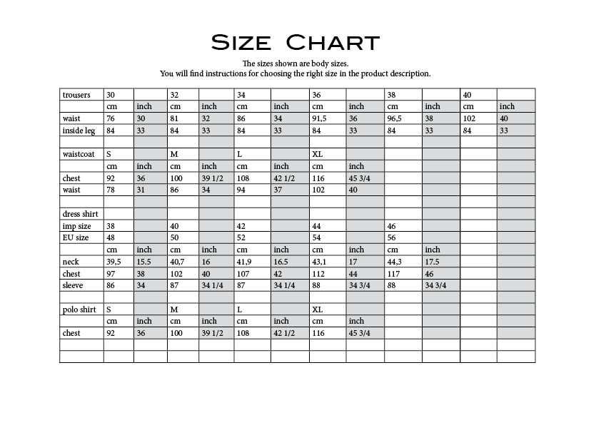 How to Measure for Menswear and Size Chart - Etsy