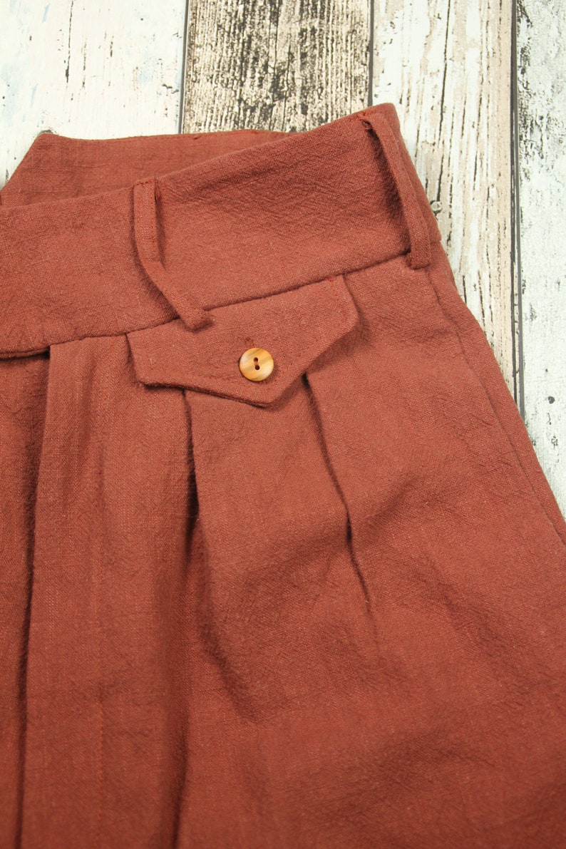 1940s Vintage Style Trousers Brown Linen, Classic High Waist Pleated ...