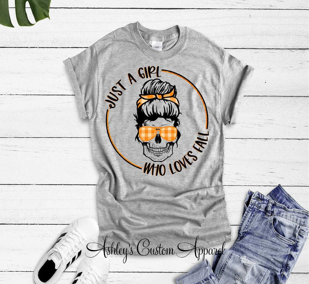 Trendy Fall Shirts for Women Just A Girl Who Loves Fall Plaid Skull ...