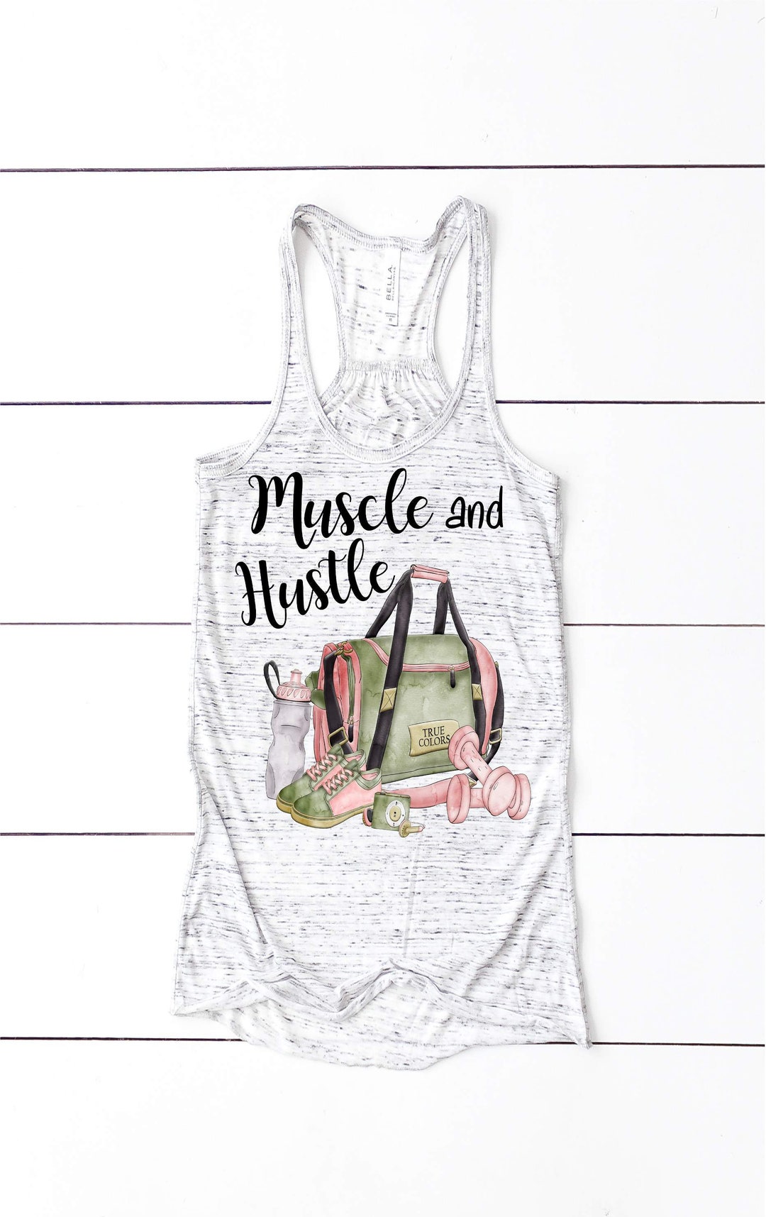 Womens Workout Tank Tops Muscle and Hustle Cute Gym Shirts Motivational ...