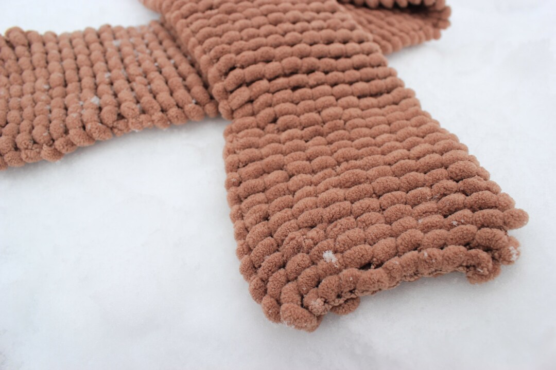 Brown Puffs Scarf Love Bug Yarn Chunky Scarf Stocking Stuffer Knit ...