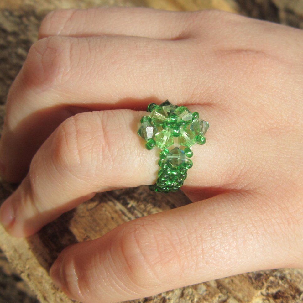 Shades of Green Beaded Ring - Etsy