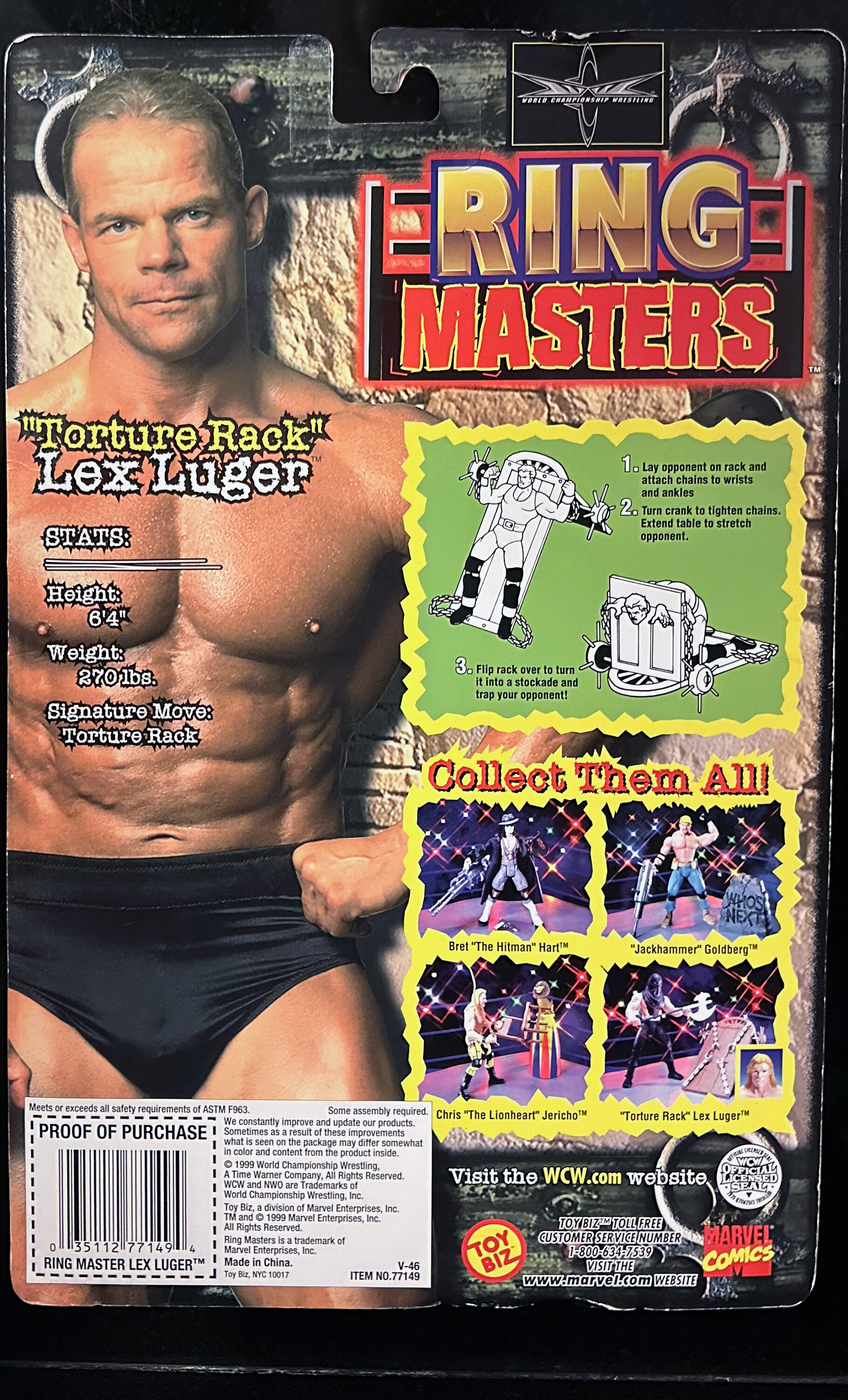Vintage Toy Biz WCW Ring Masters Torture Rack Lex Luger Action Figure WWE 1999 - Etsy