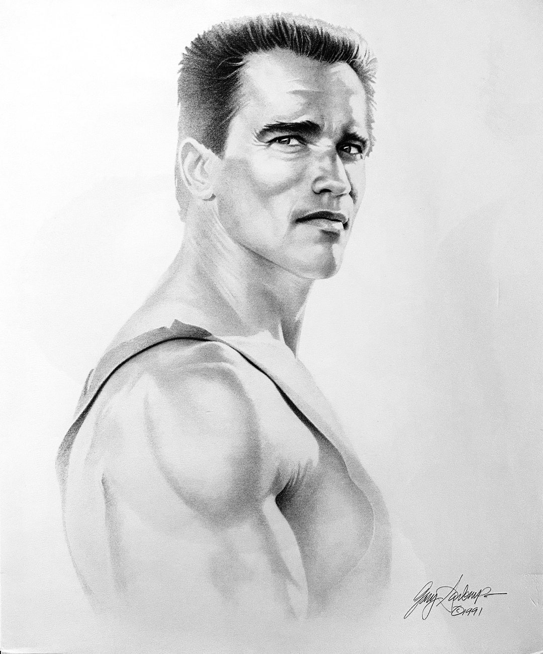 Arnold Schwarzenegger Charcoal Drawing Art Lithograph by Gary Saderup ...
