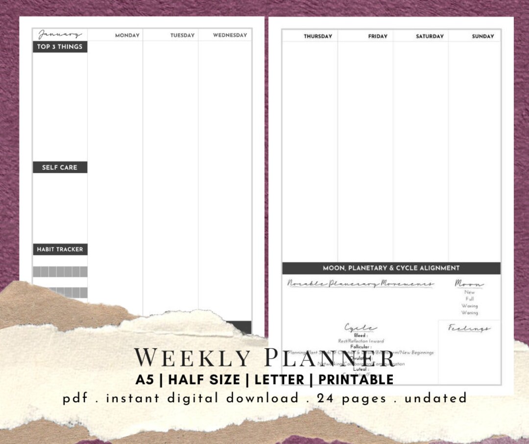 Printable Weekly Planner Pages Weekly Planner Inserts - Etsy
