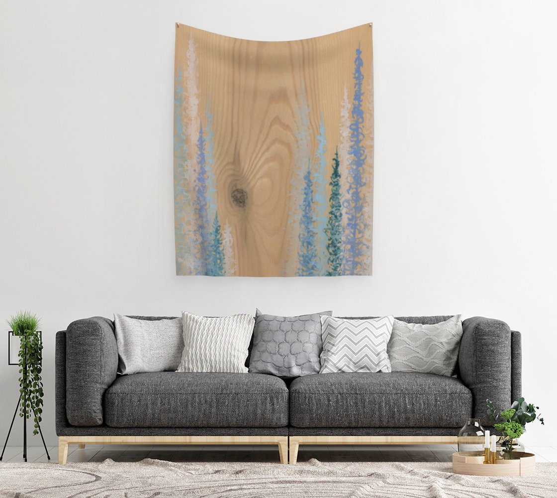 Wood Grain Wall Tapestry Tree Art Tapestry Blue Forest Tapestry Rustic ...