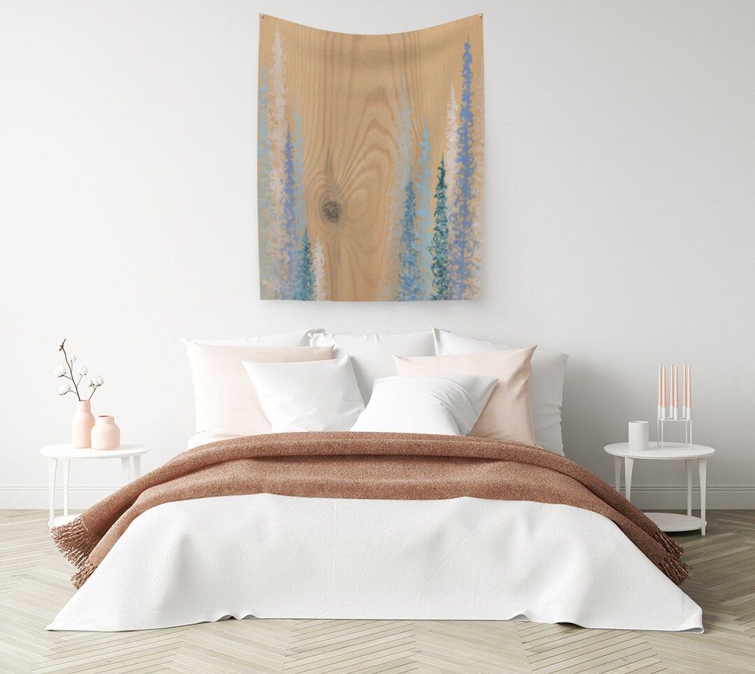 Wood Grain Wall Tapestry Tree Art Tapestry Blue Forest Tapestry Rustic ...
