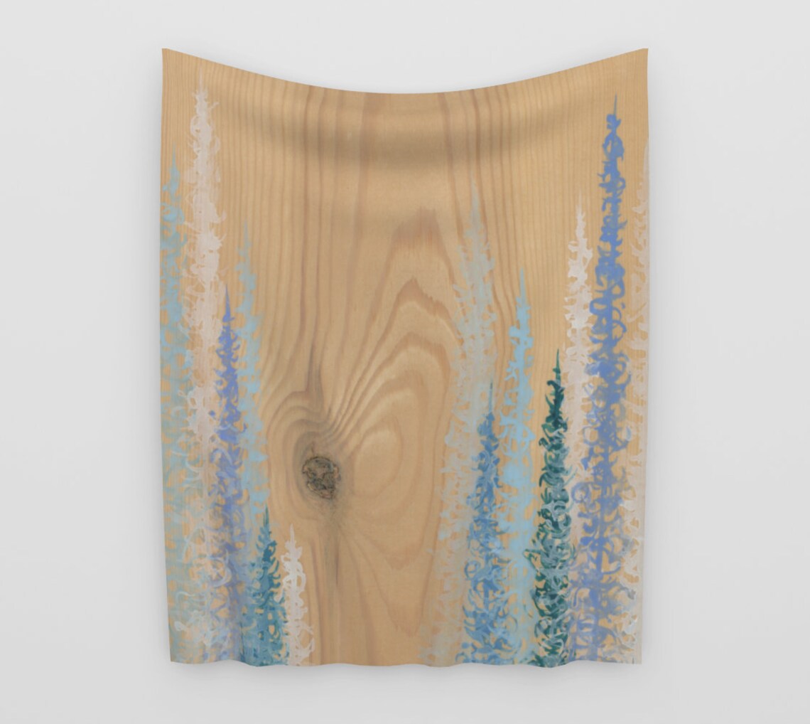 Wood Grain Wall Tapestry Tree Art Tapestry Blue Forest Tapestry Rustic ...