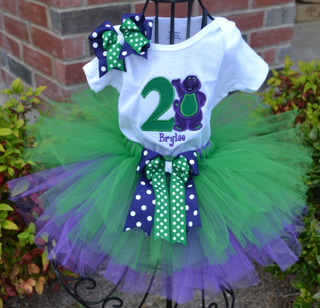 Barney Birthday Tutu Outfit: Custom Dinosaur Shirt & Hairbow - Etsy