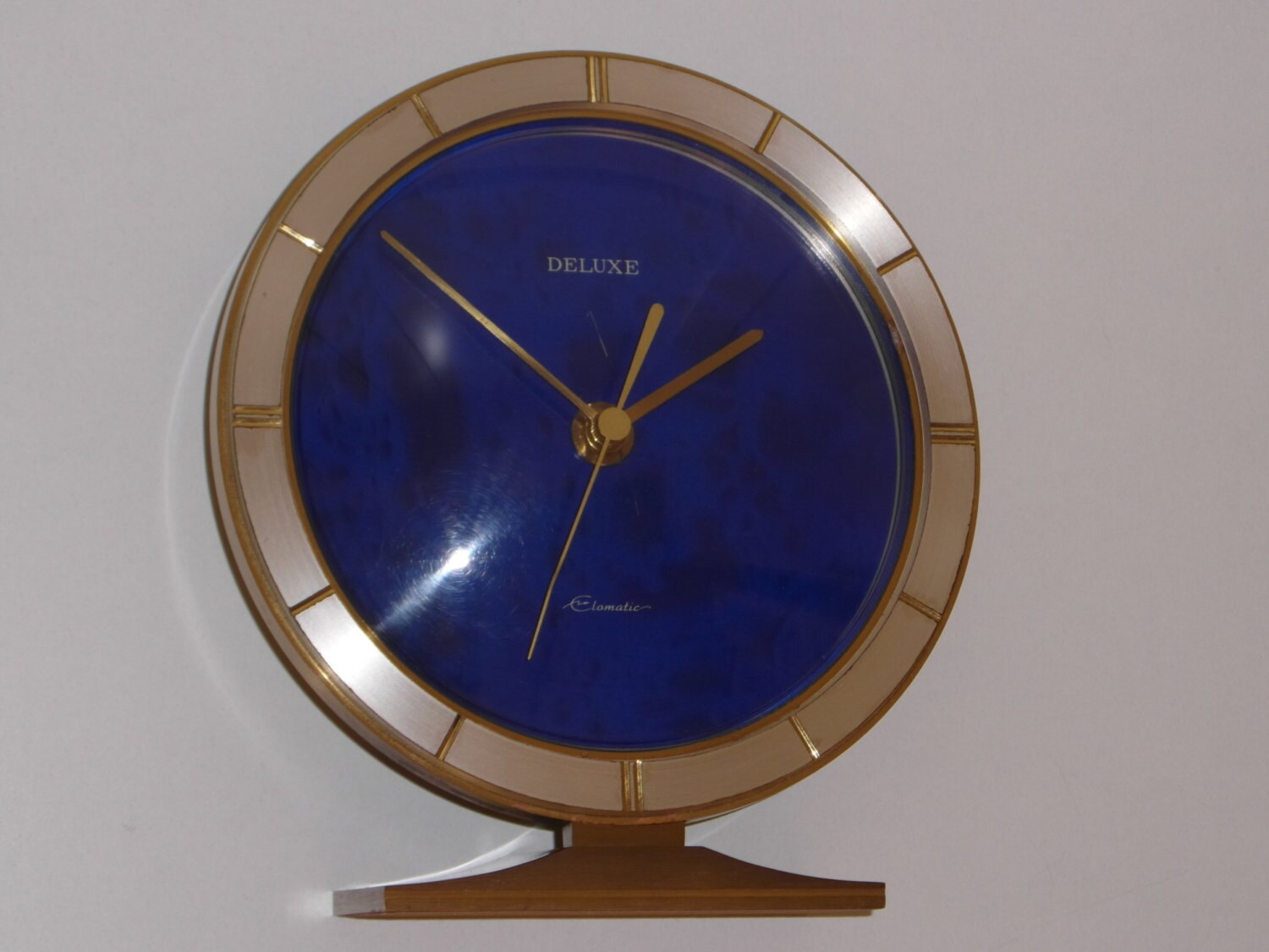 Table Clock EUROPA Deluxe Elomatic 60s Brass Silver-blue Metallic ...