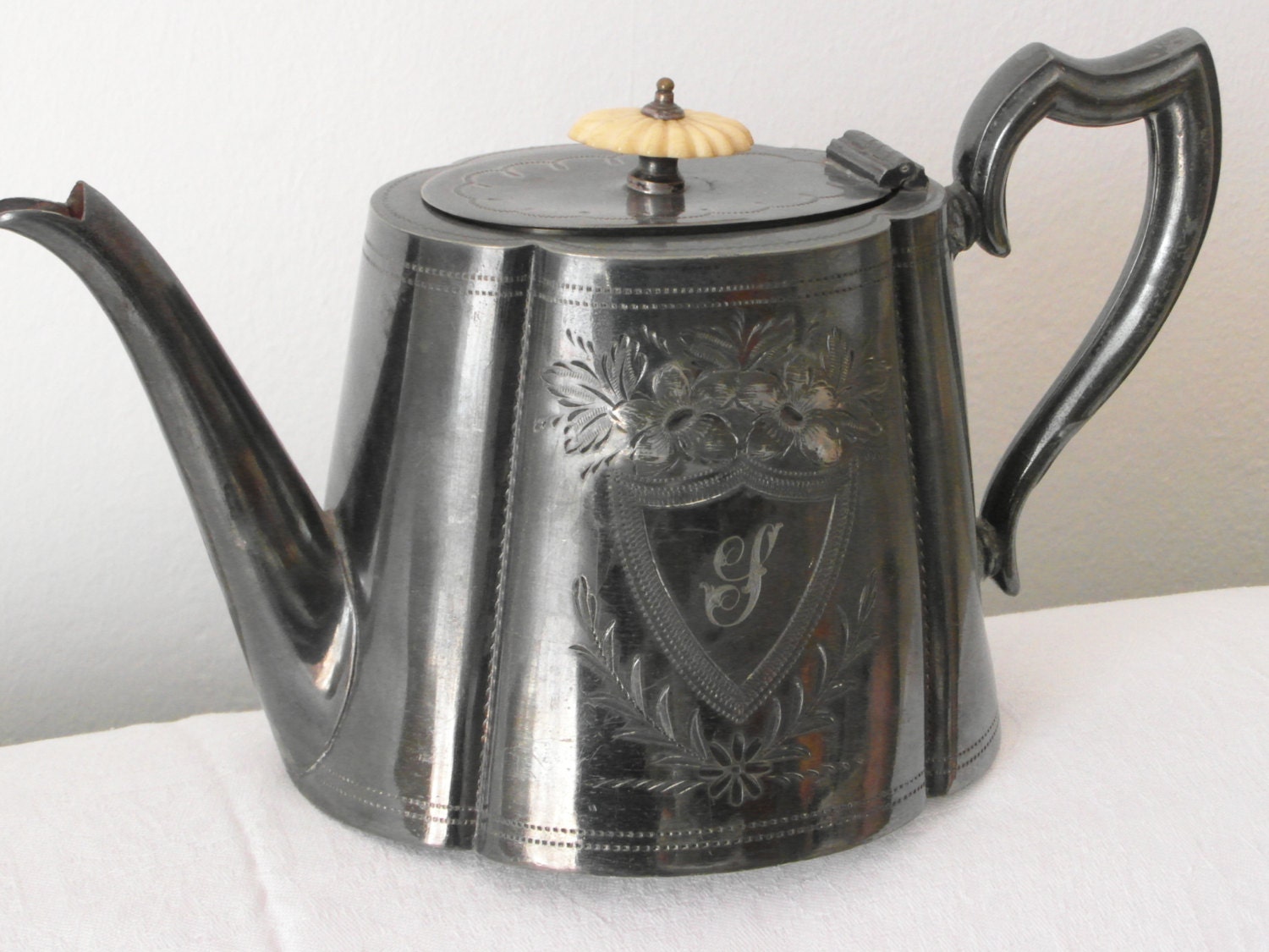 Antique Teapot Sheffield Pewter Silver Plated With Monogram ...