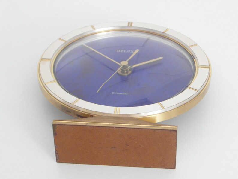 Table Clock EUROPA Deluxe Elomatic 60s Brass Silver-blue Metallic ...