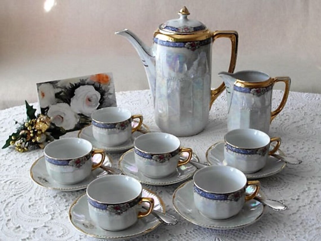 Antique Tea Service or Coffee Service for 6 People With Gold Rim and ...
