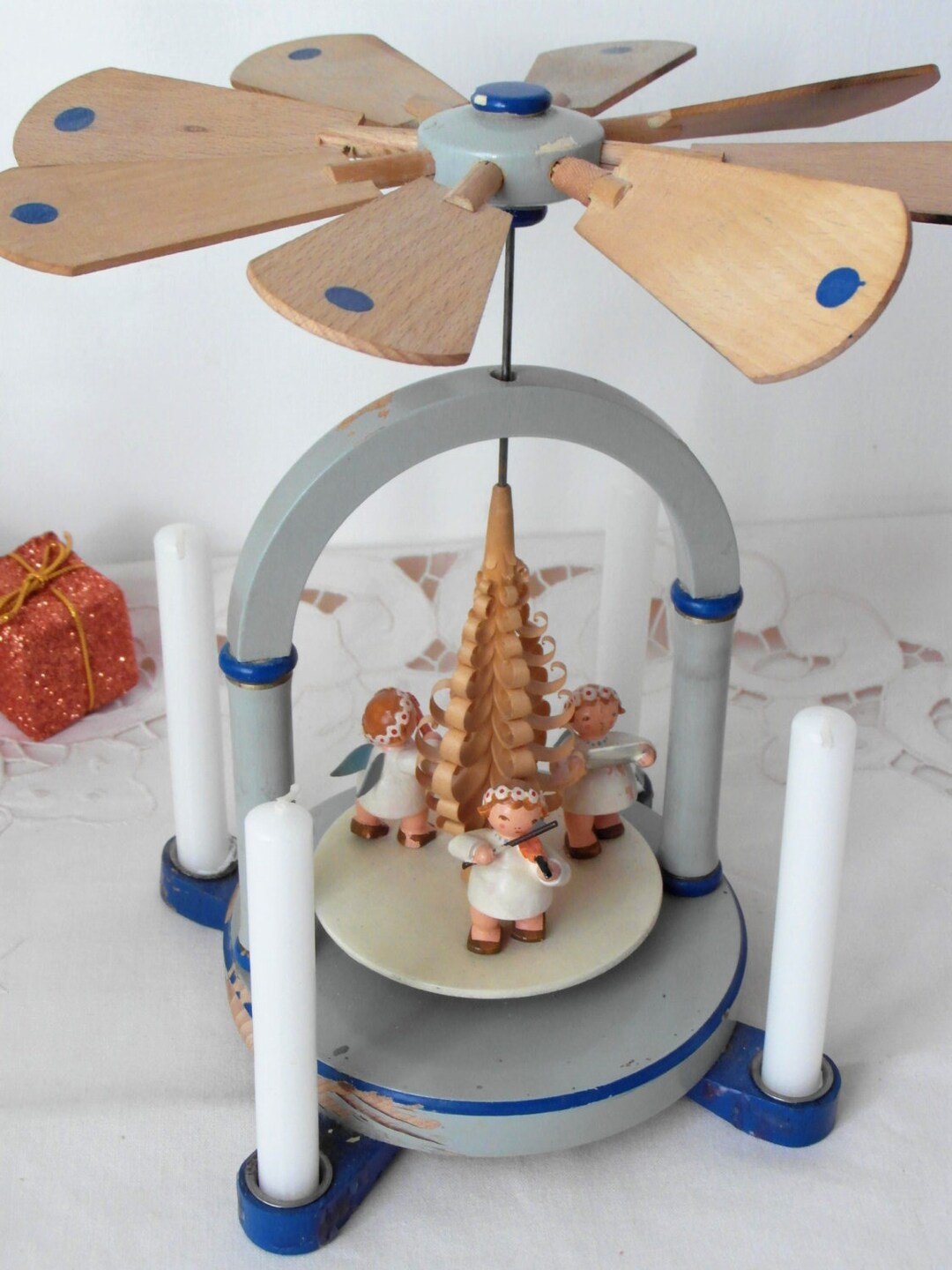 Antique Christmas Pyramid Angel With Daisies Hair Wreaths & - Etsy