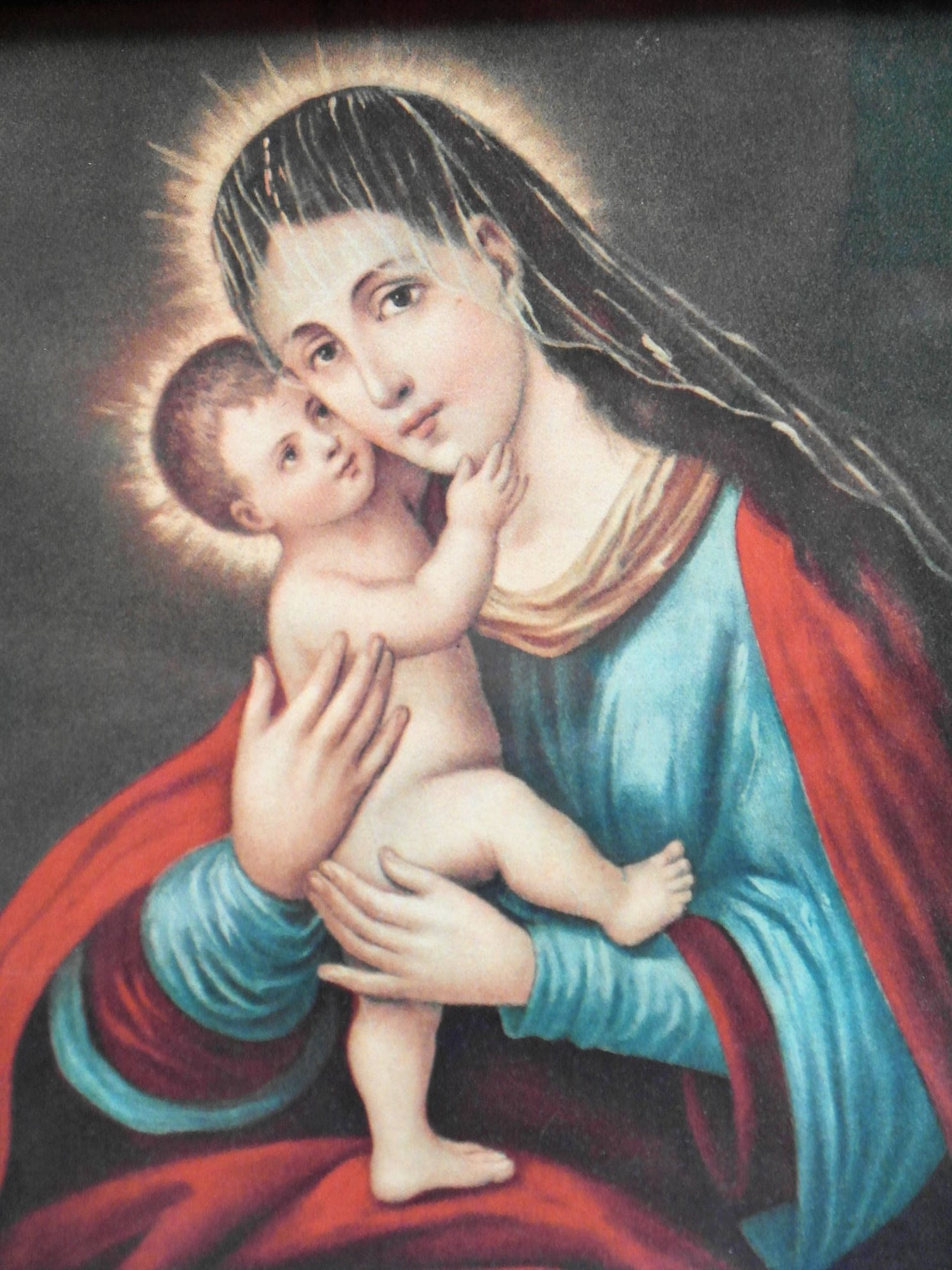 Antik Heiligenbild Maria mit Jesus Kind im Schellack-Rahmen | Etsy