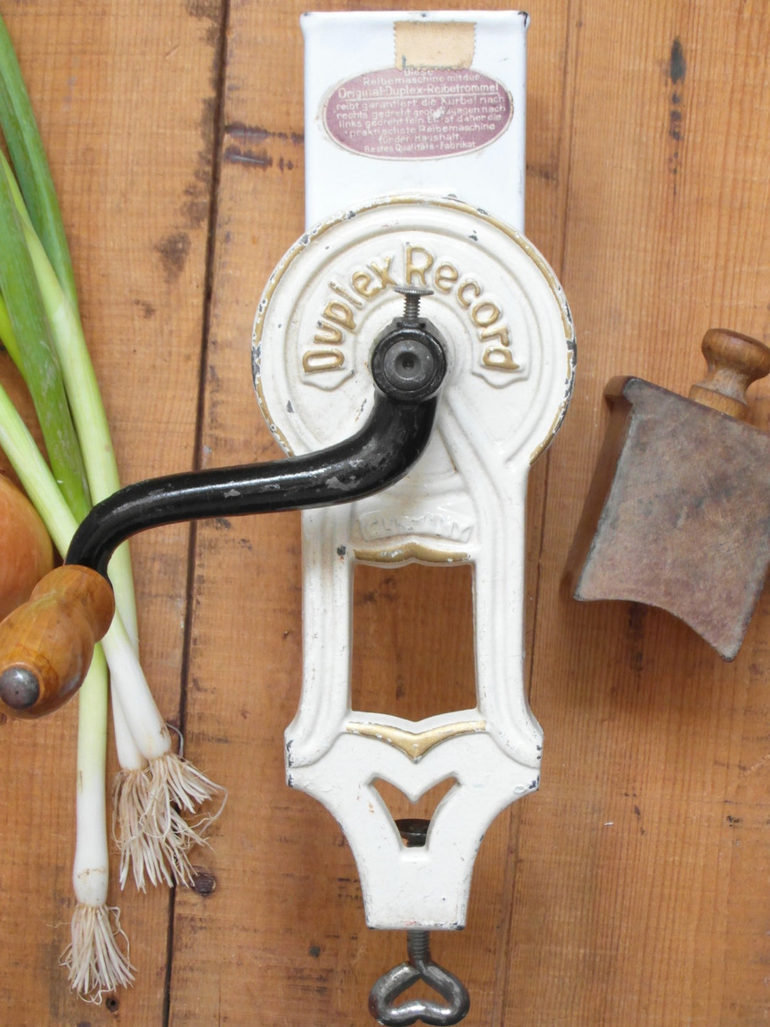 Antique DUPLEX RECORD Kitchen Grater White Enamel Mill Country House ...