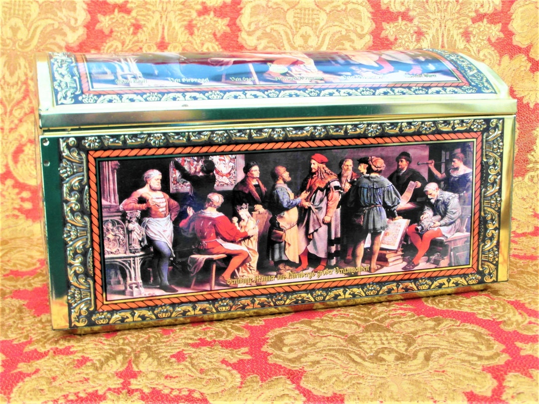 Tin Can Chest Otto SCHMIDT Gingerbread Nuremberg Biscuit Tin FAMOUS MEN ...