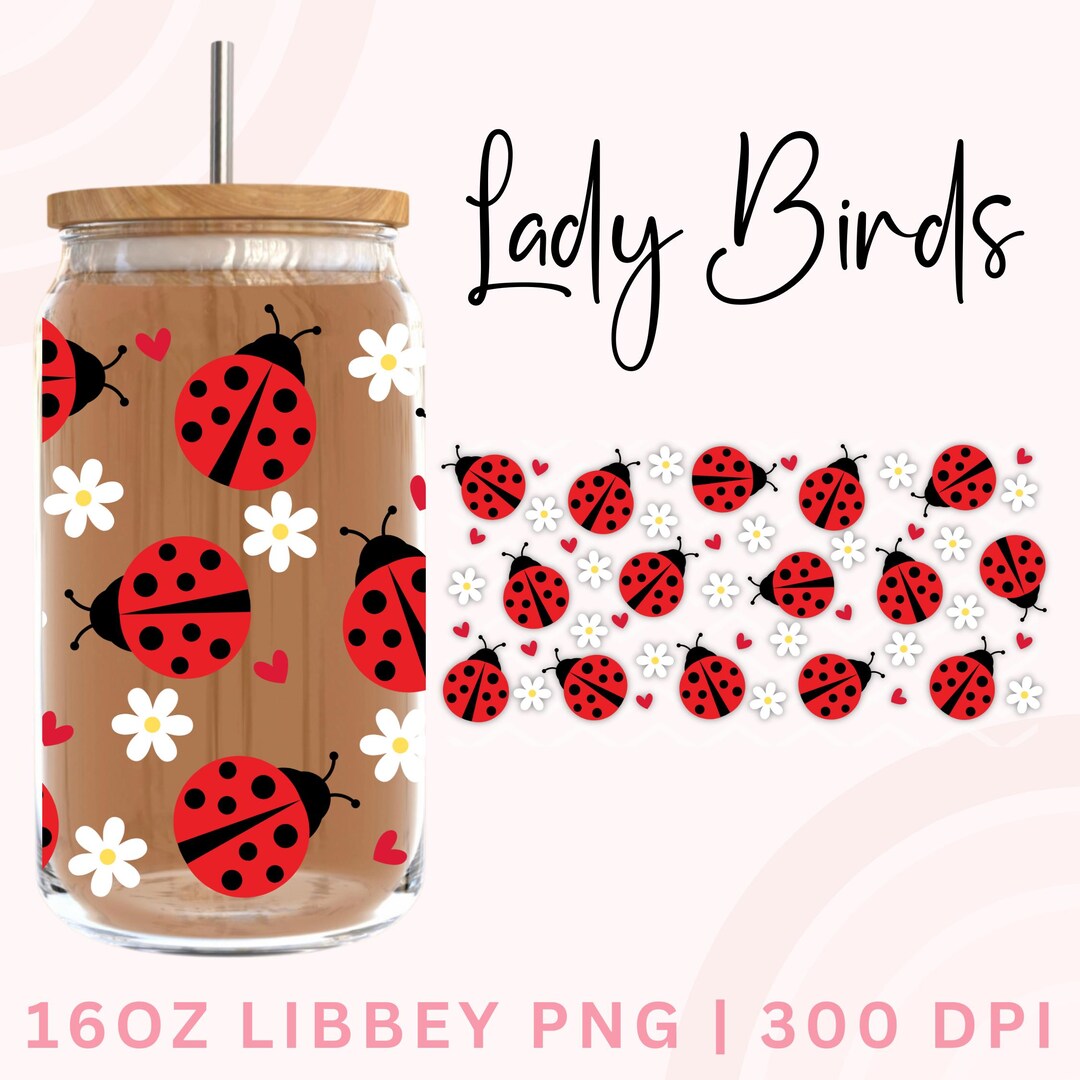 Lady Bird Glass Can Png, Daisies Png, Lady Birds Libbey Png, 16 Oz ...