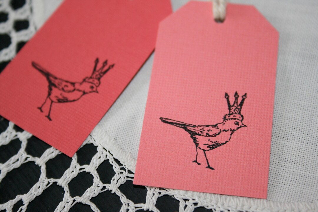 Bird and Crown Tags // Bird Gift Tags // Set of 4 Gift Tags // Pink and ...