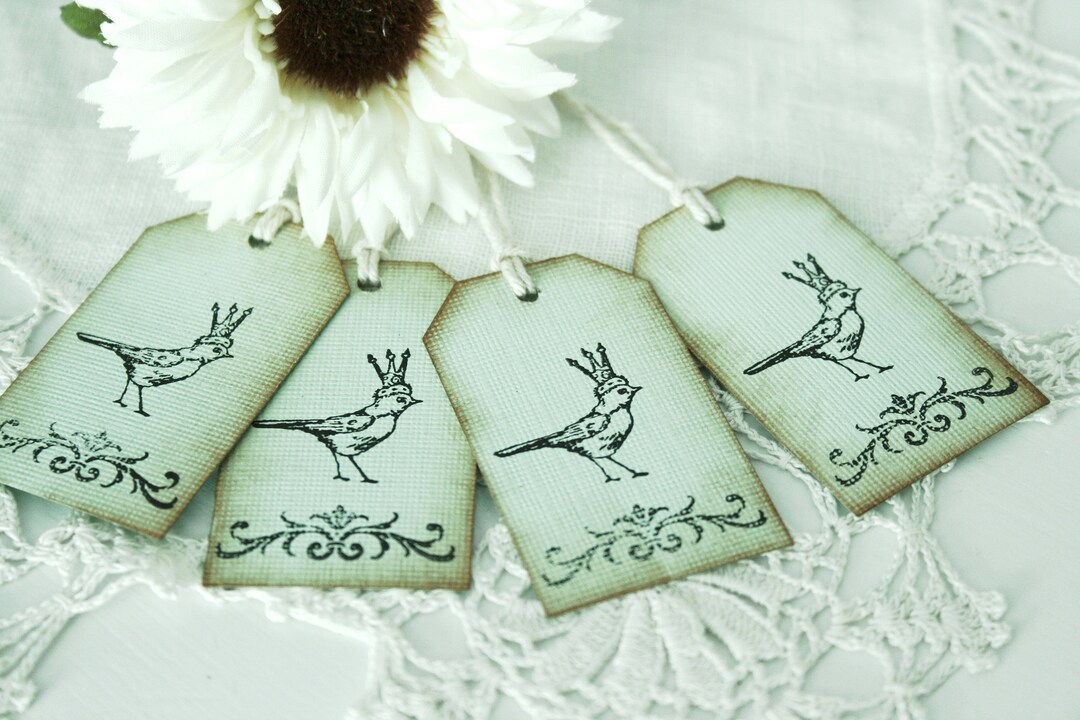 Bird Gift Tags // Set of 4 Gift Tags // Seafoam Gift Tags // Shabby ...