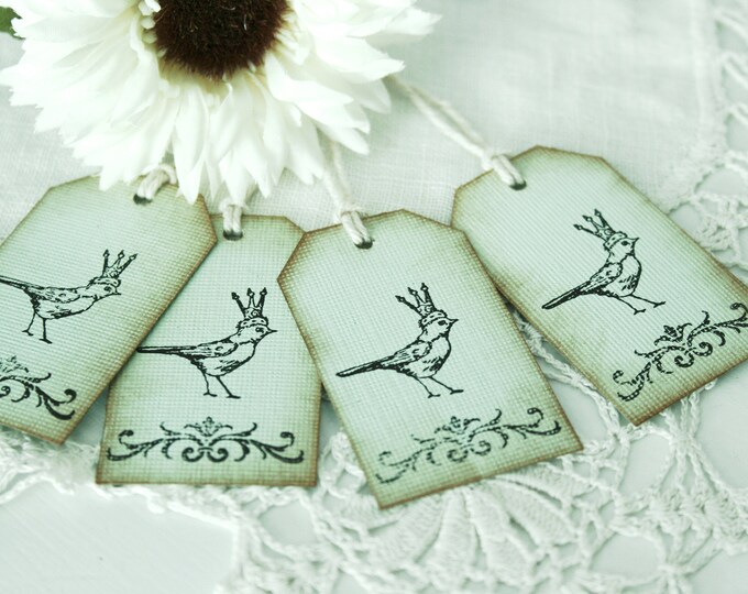 Bird Gift Tags // Set of 4 Gift Tags // Seafoam Gift Tags // - Etsy