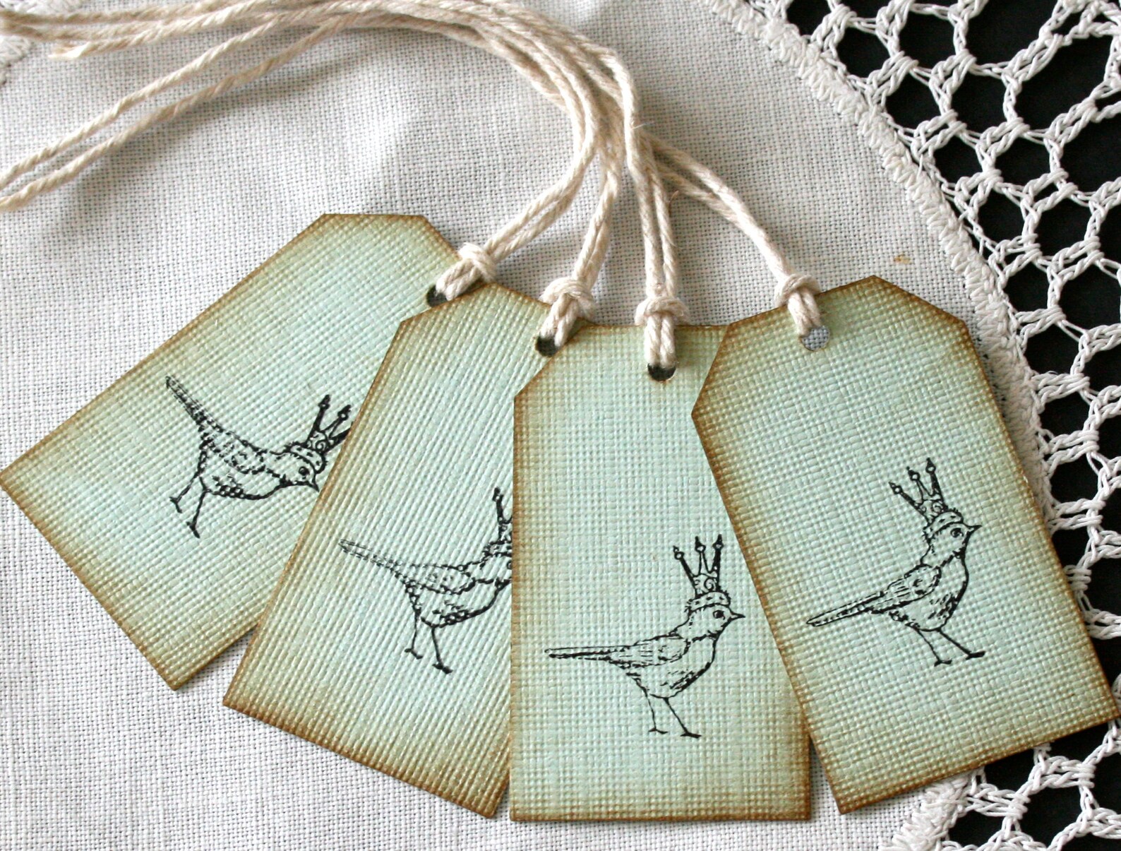 Bird Gift Tags // Set of 4 Gift Tags // Seafoam Gift Tags // - Etsy