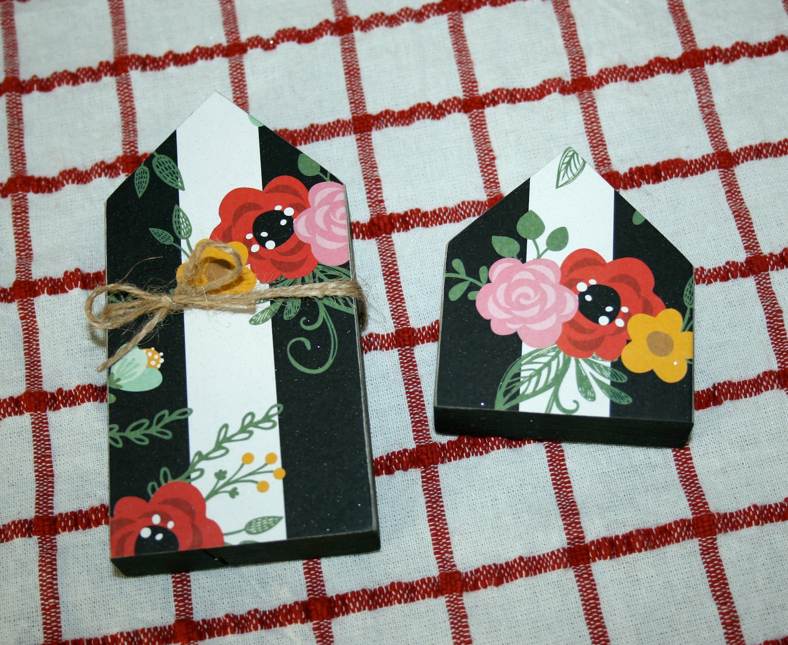 Floral Mini Houses Mini Wood Houses Set of 2 Houses Wood - Etsy