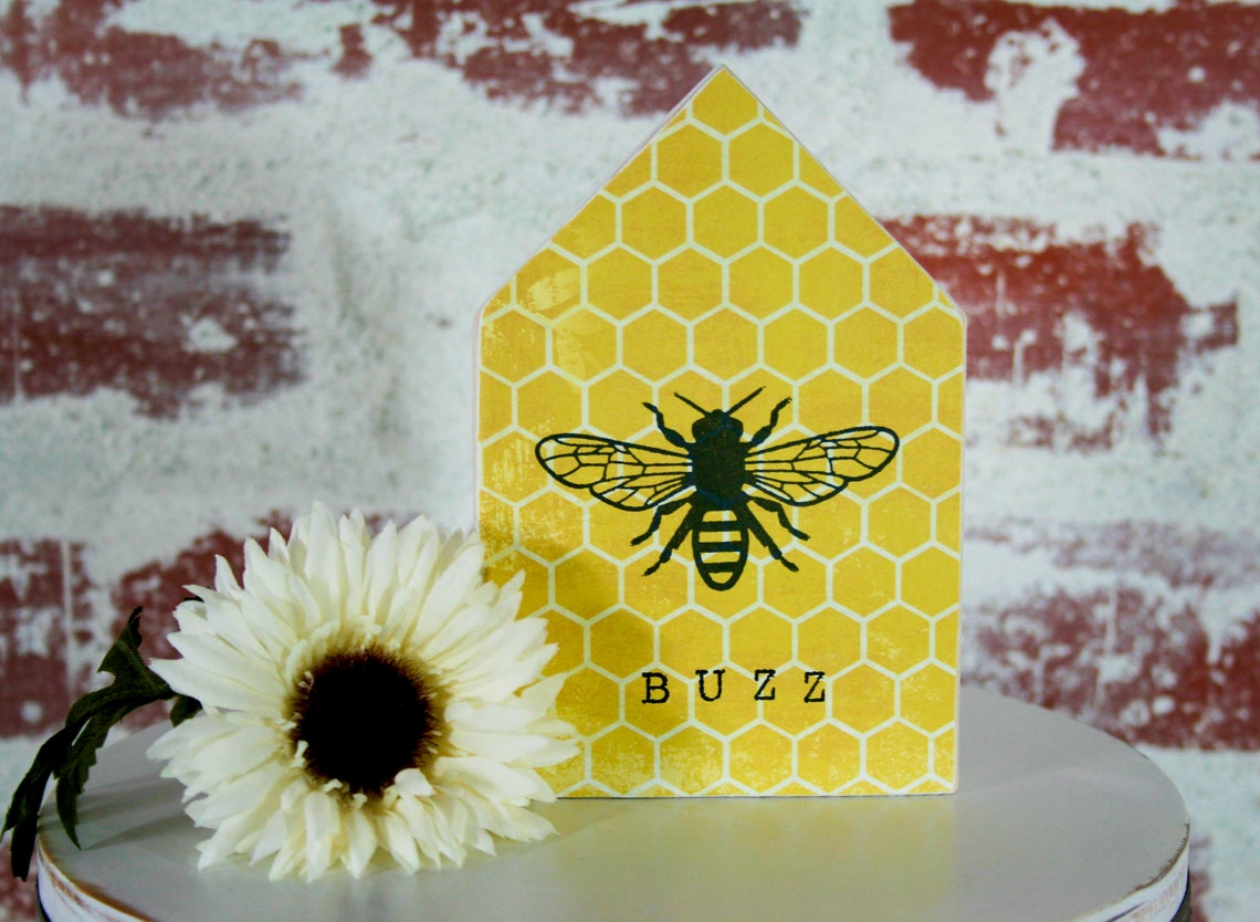 Buzz Sign Bee Decor Wood House Tiered Tray Decor | Etsy