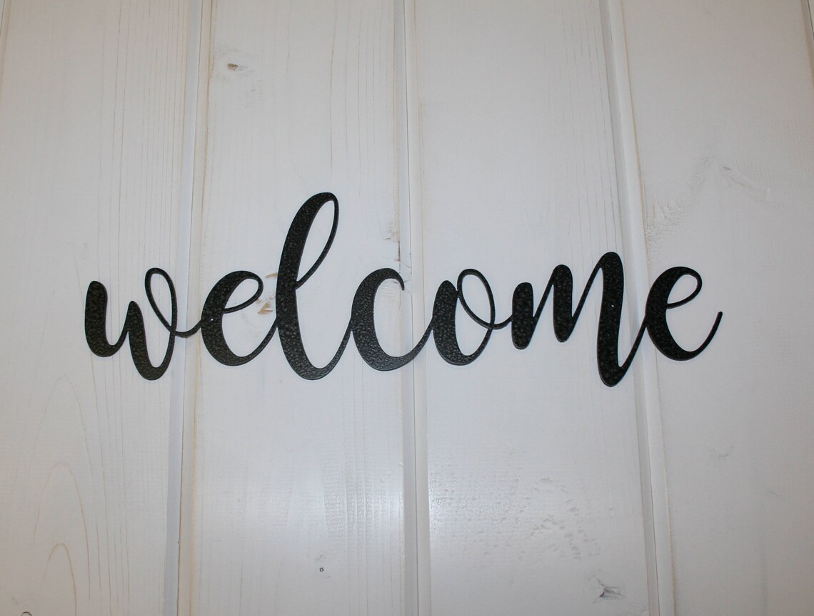 Welcome Sign Hammered Matte Black Metal Word Metal Wall | Etsy