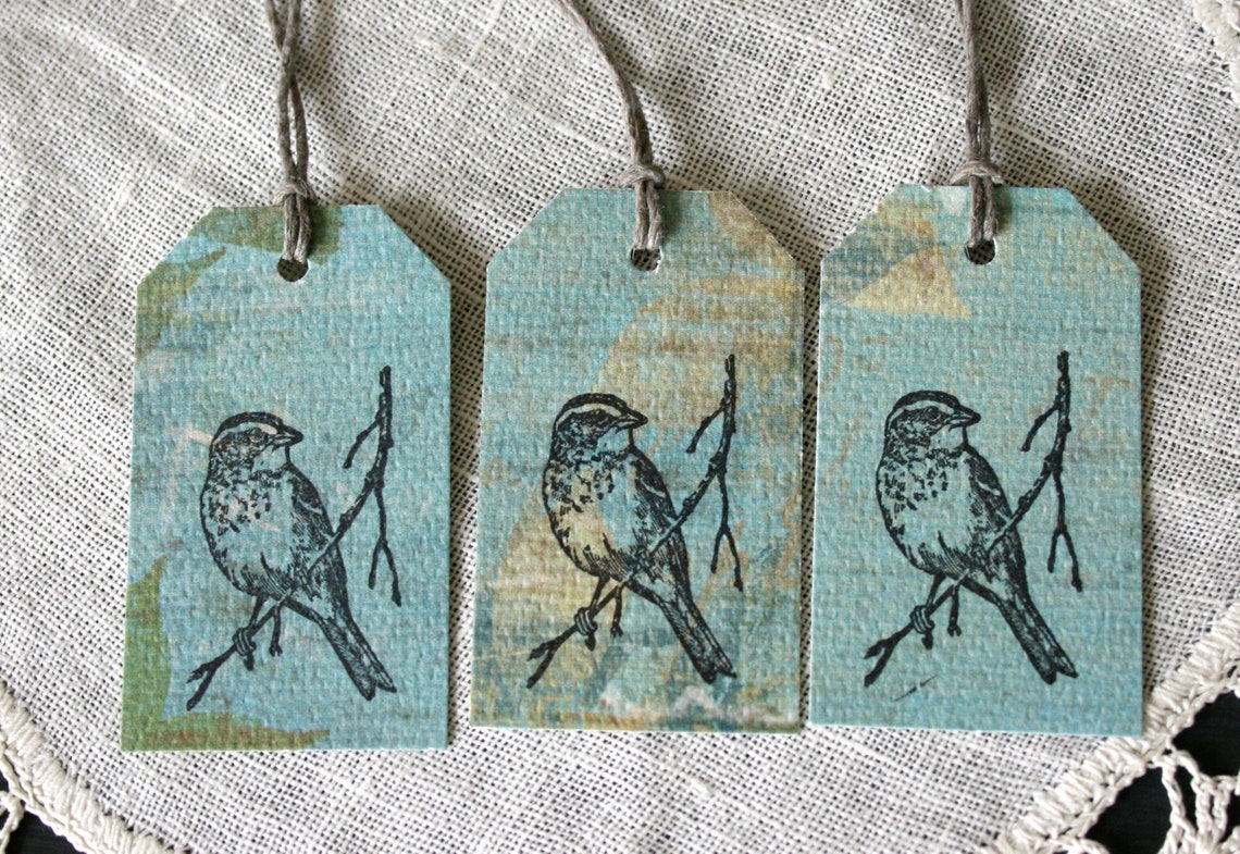 Bird Lover Gift Tag // Blue and Green Tags // Bird on a Branch - Etsy