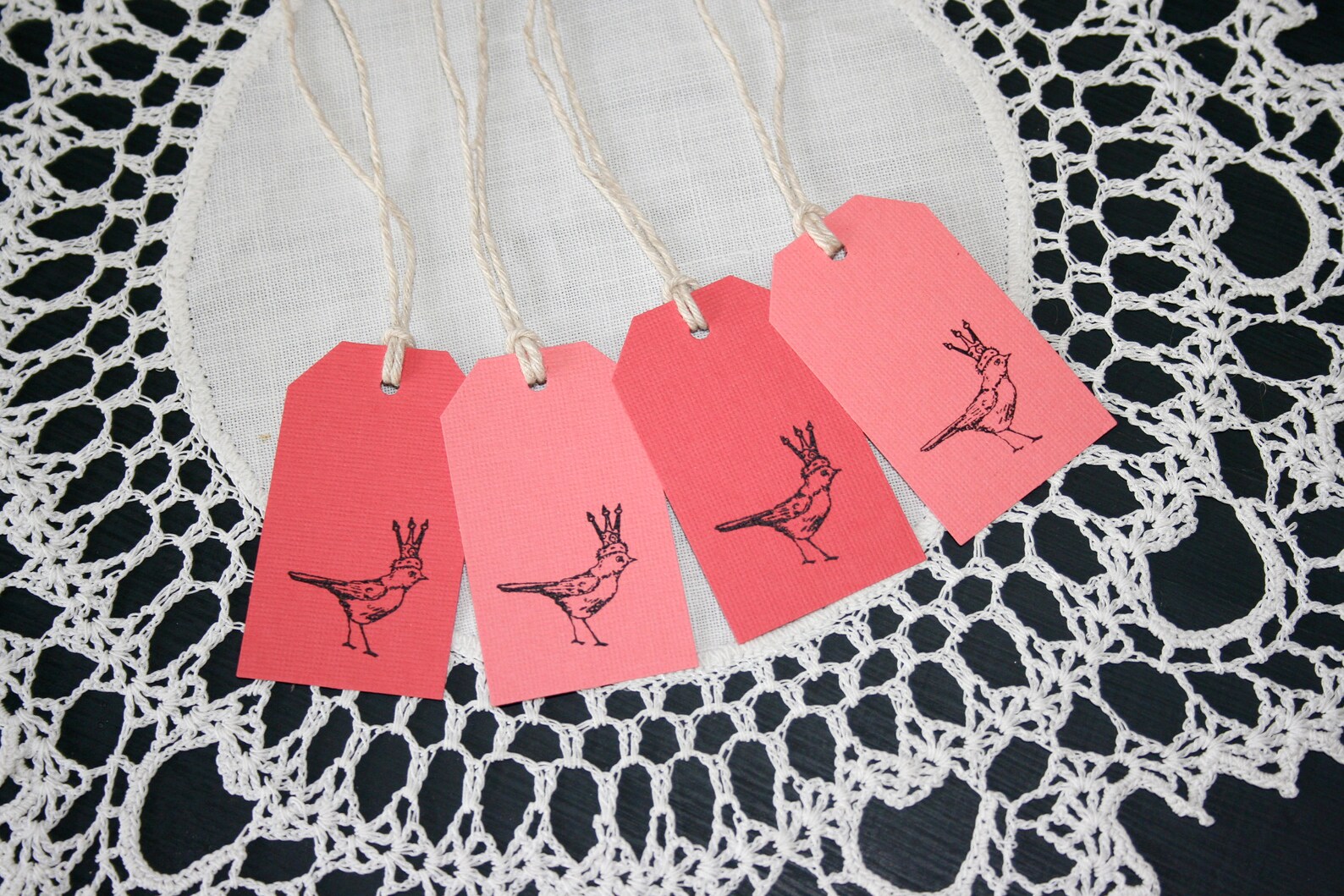 Bird and Crown Tags // Bird Gift Tags // Set of 4 Gift Tags // Pink and ...