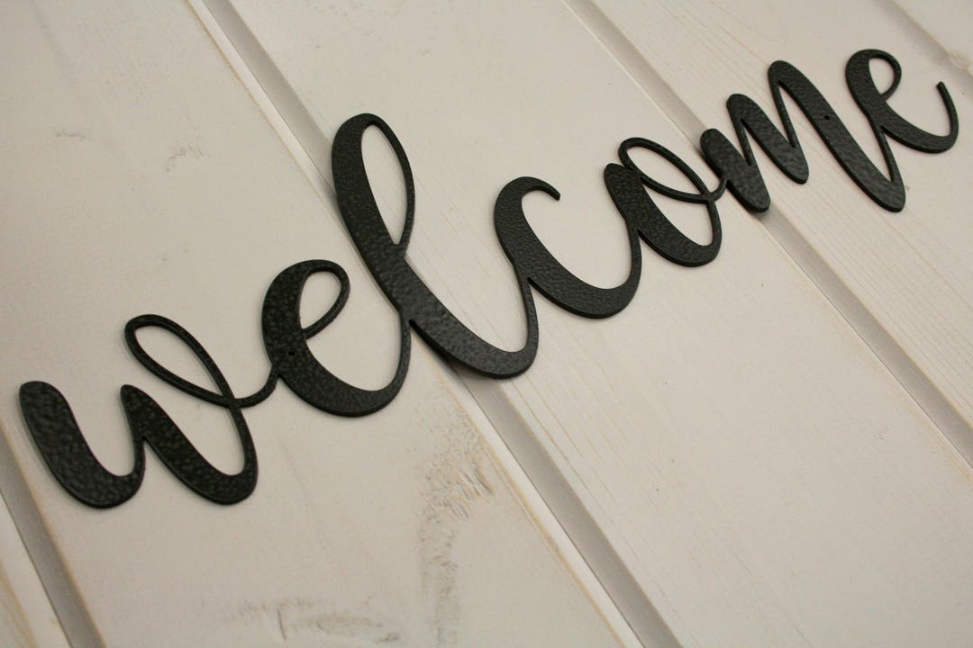 Welcome Sign, Hammered Matte Black, Metal Word, Metal Wall Art ...