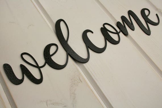 Welcome Sign Hammered Matte Black Metal Word Metal Wall | Etsy