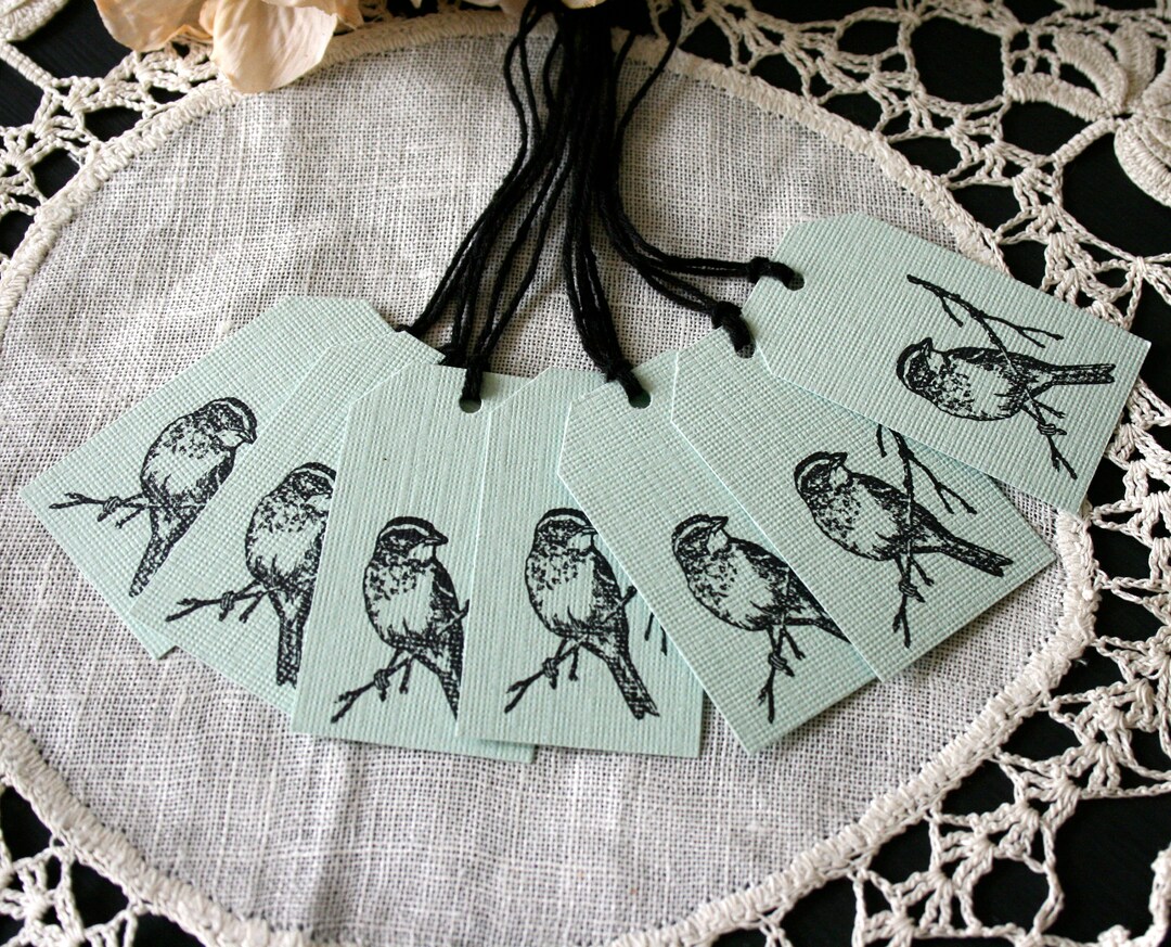 Bird Lover Gift Tag // Seafoam Gift Tags // Bird on a Branch // Set of ...