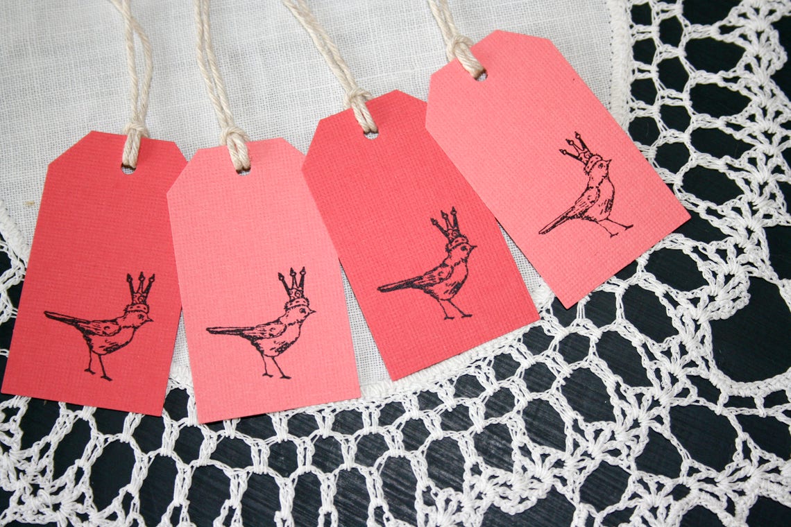 Bird and Crown Tags // Bird Gift Tags // Set of 4 Gift Tags // | Etsy