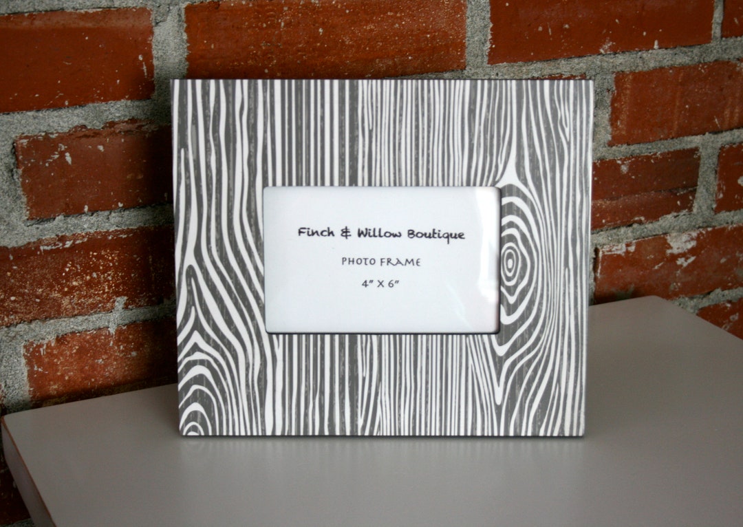 Gray Woodgrain Picture Frame, Decoupaged Frame, Rectangle Frame, Photo ...