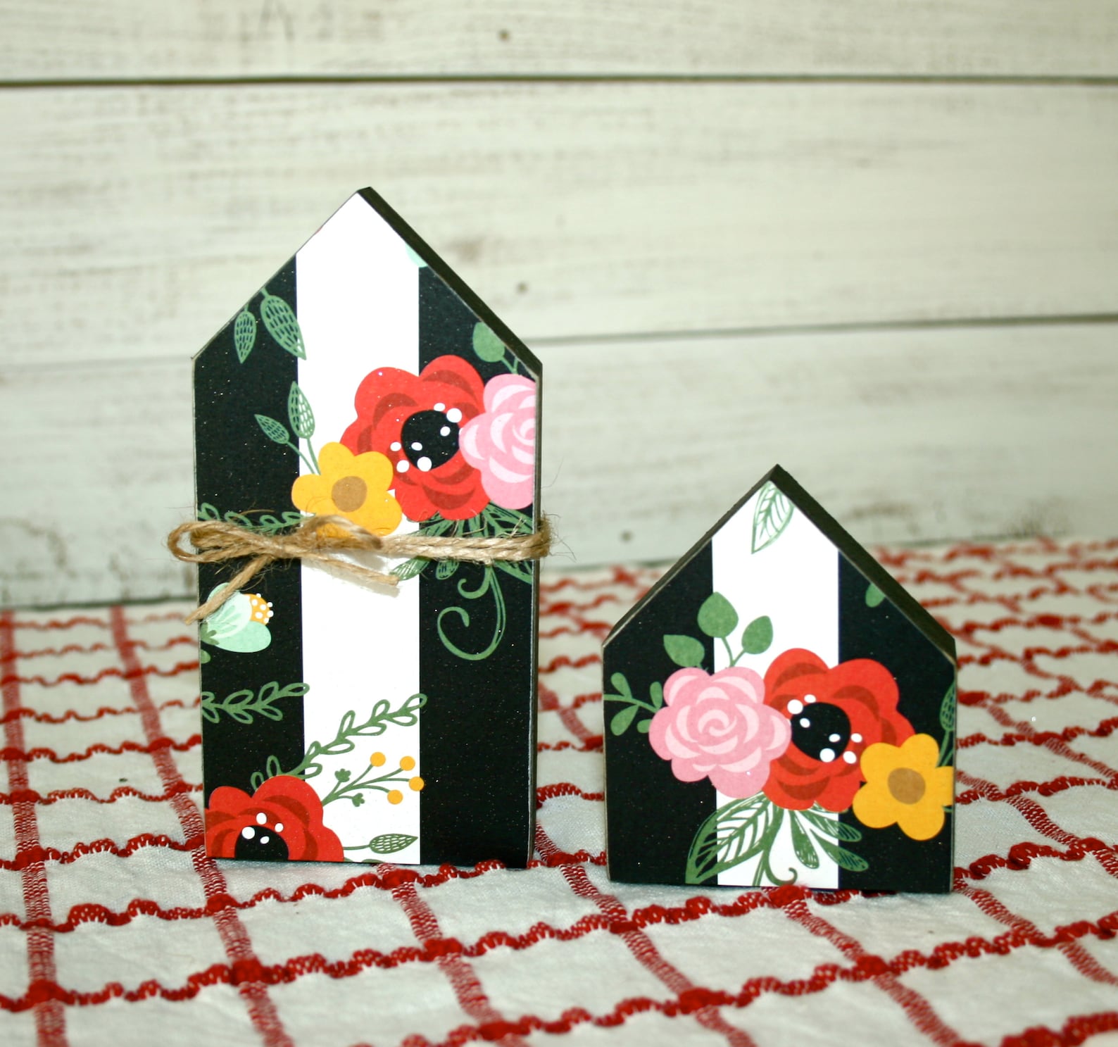 Floral Mini Houses Mini Wood Houses Set of 2 Houses Wood - Etsy