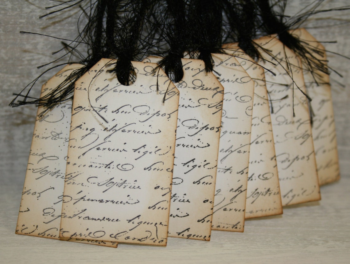 French Script Gift Tags // Set of 7 Gift Tags // Shabby Chic - Etsy