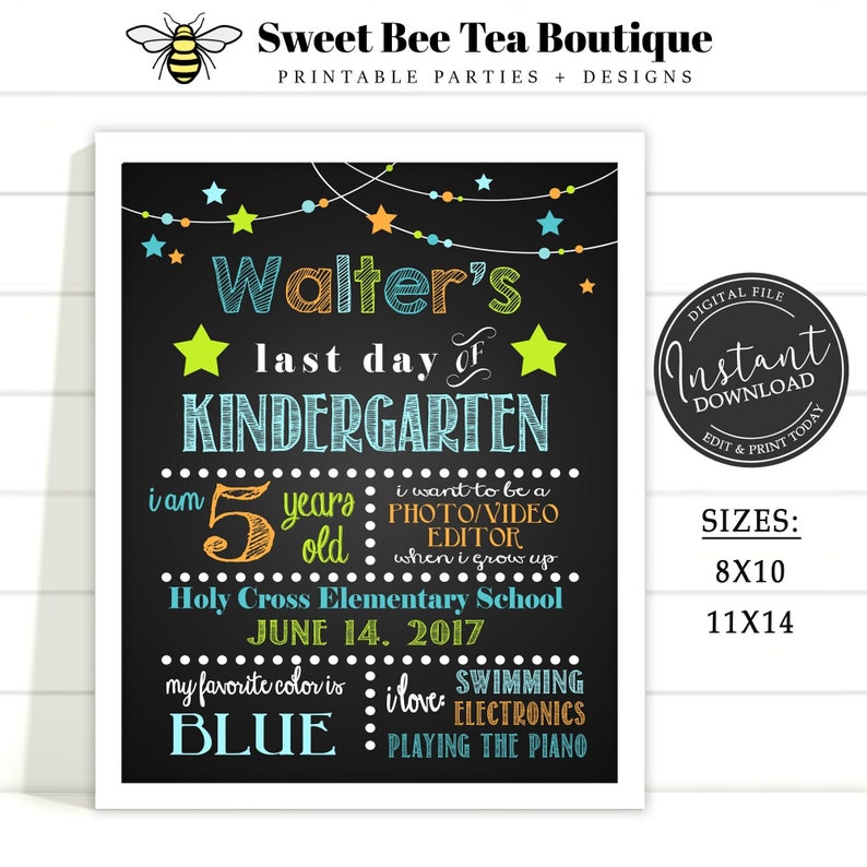 DIY Last Day of School Printable Sign Poster Boys Girls Back - Etsy