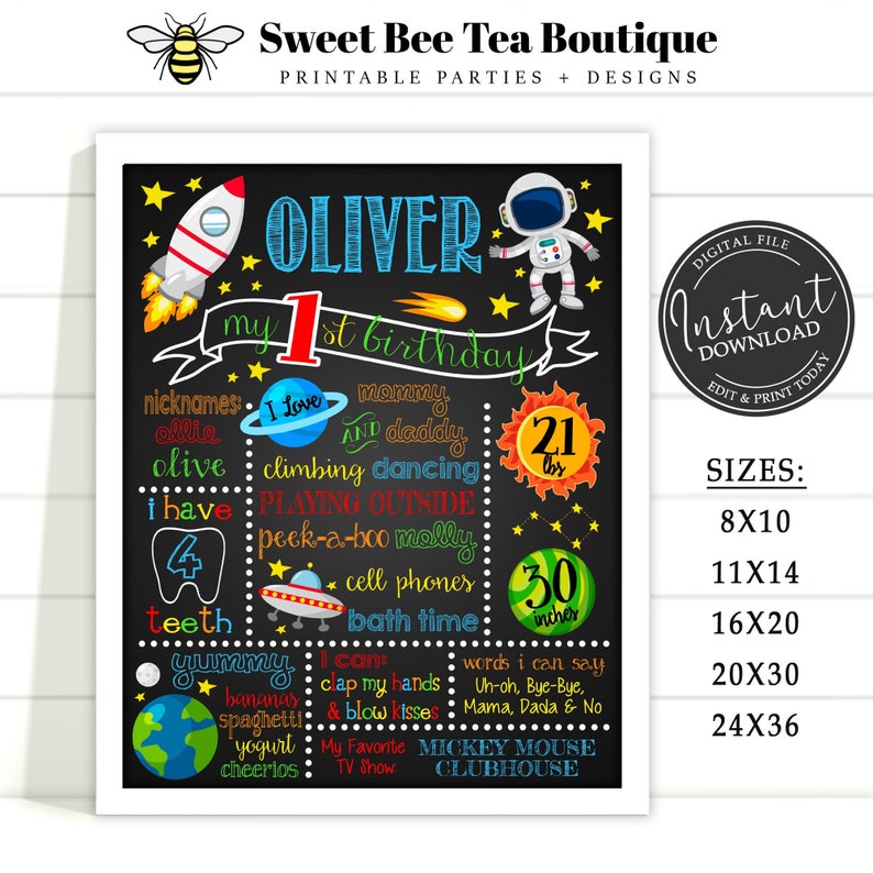 DIY Editable Boys Girls Outer Space Astronaut Poster 1st - Etsy