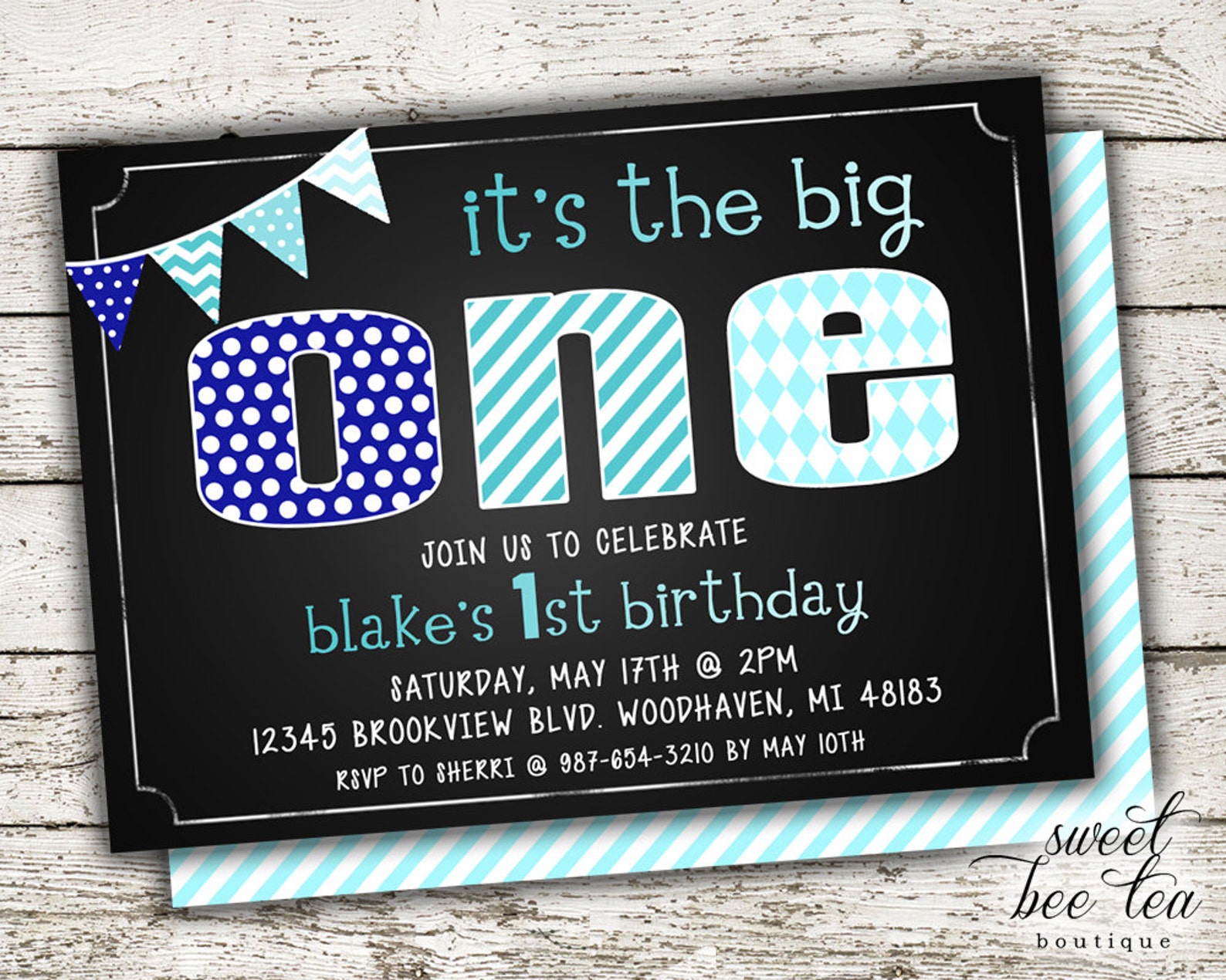 Baby Boys Blue Ombre Custom Birthday Invitation Invite - Etsy