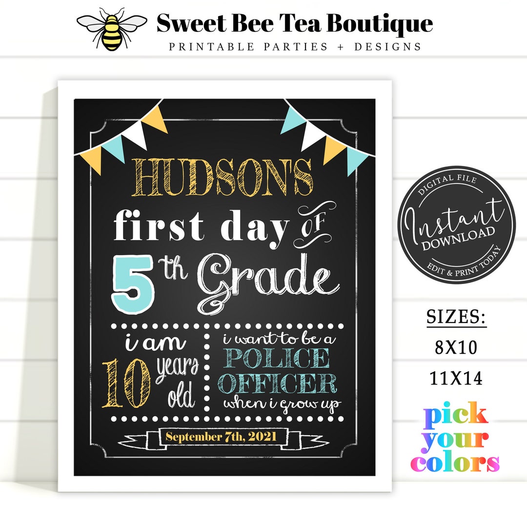First Day of School Printable Sign Poster Boys Girls Back to School ...