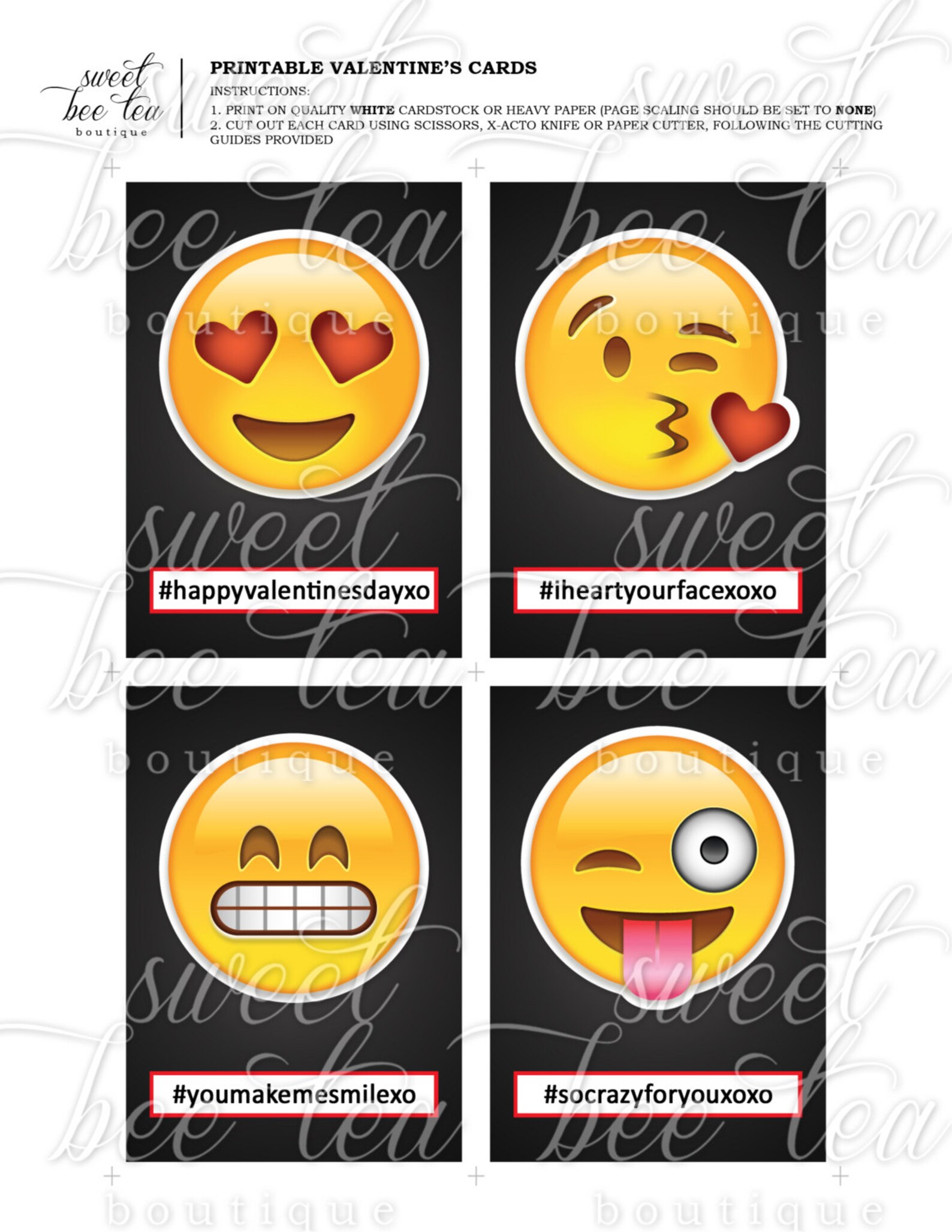 Emoji Valentine's Day Cards Printable Valentines - Etsy